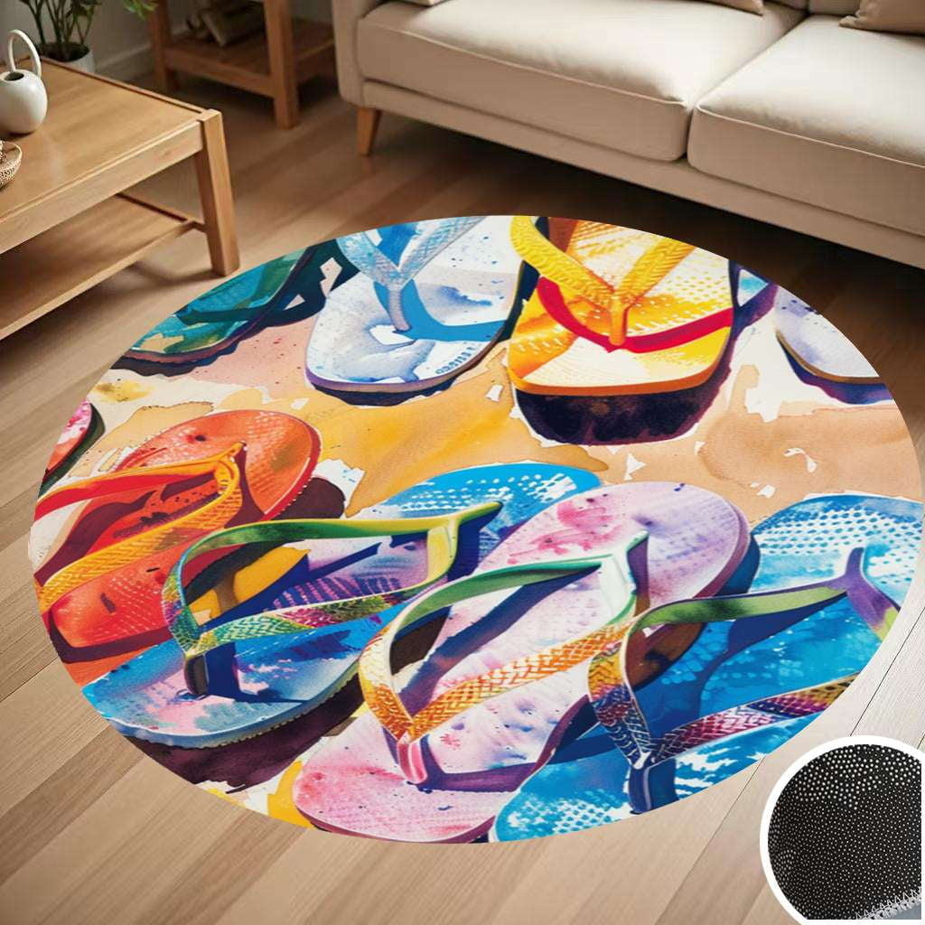 Colorful Flip Flops On Beach Round Carpet Living Room Bedroom Home ...