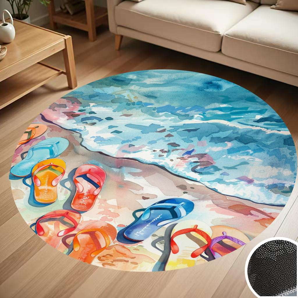 Colorful Flip Flops On Beach Round Carpet Living Room Bedroom Home ...