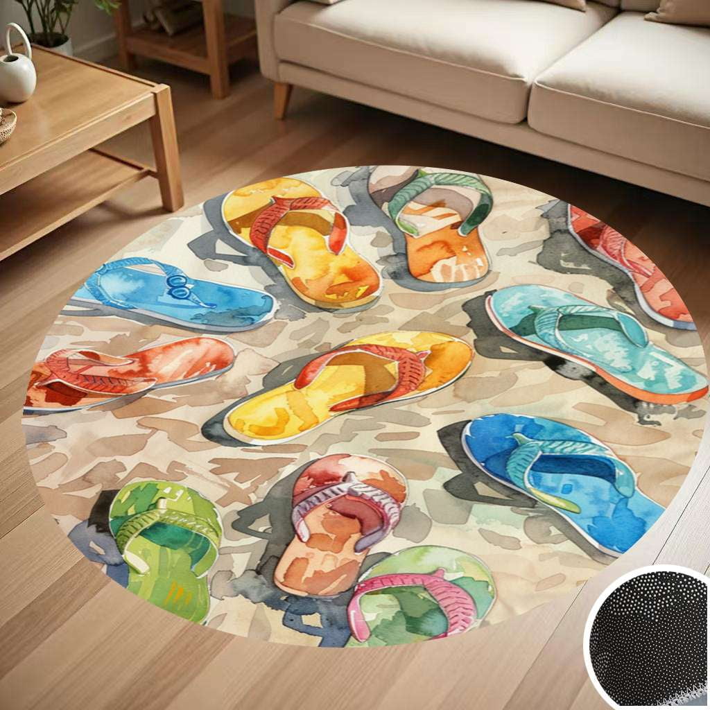 Colorful Flip Flops On Beach Round Carpet Living Room Bedroom Home ...