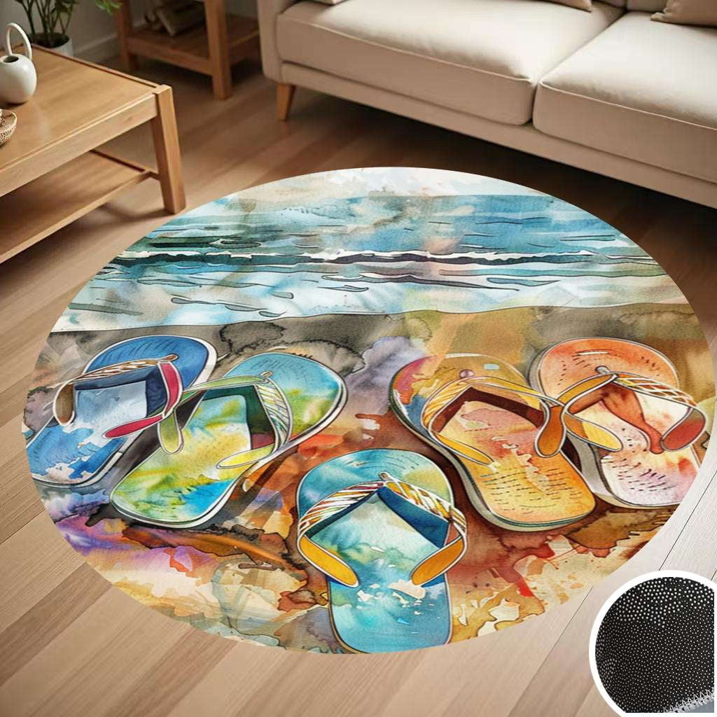 Colorful Flip Flops On Beach Round Carpet Living Room Bedroom Home ...