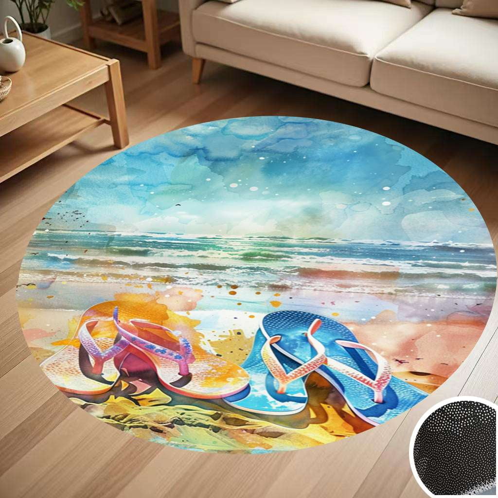 Colorful Flip Flops On Beach Round Carpet Living Room Bedroom Home ...