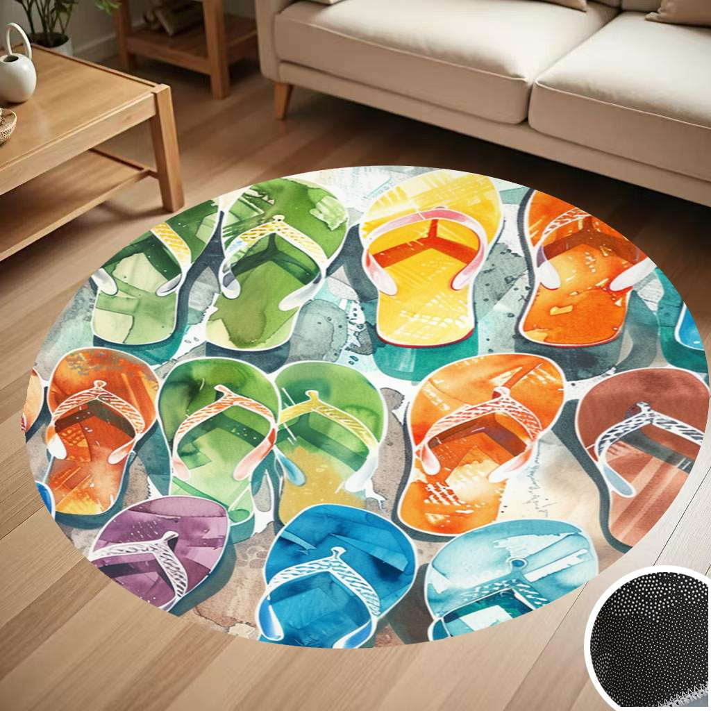 Colorful Flip Flops On Beach Round Carpet Living Room Bedroom Home ...