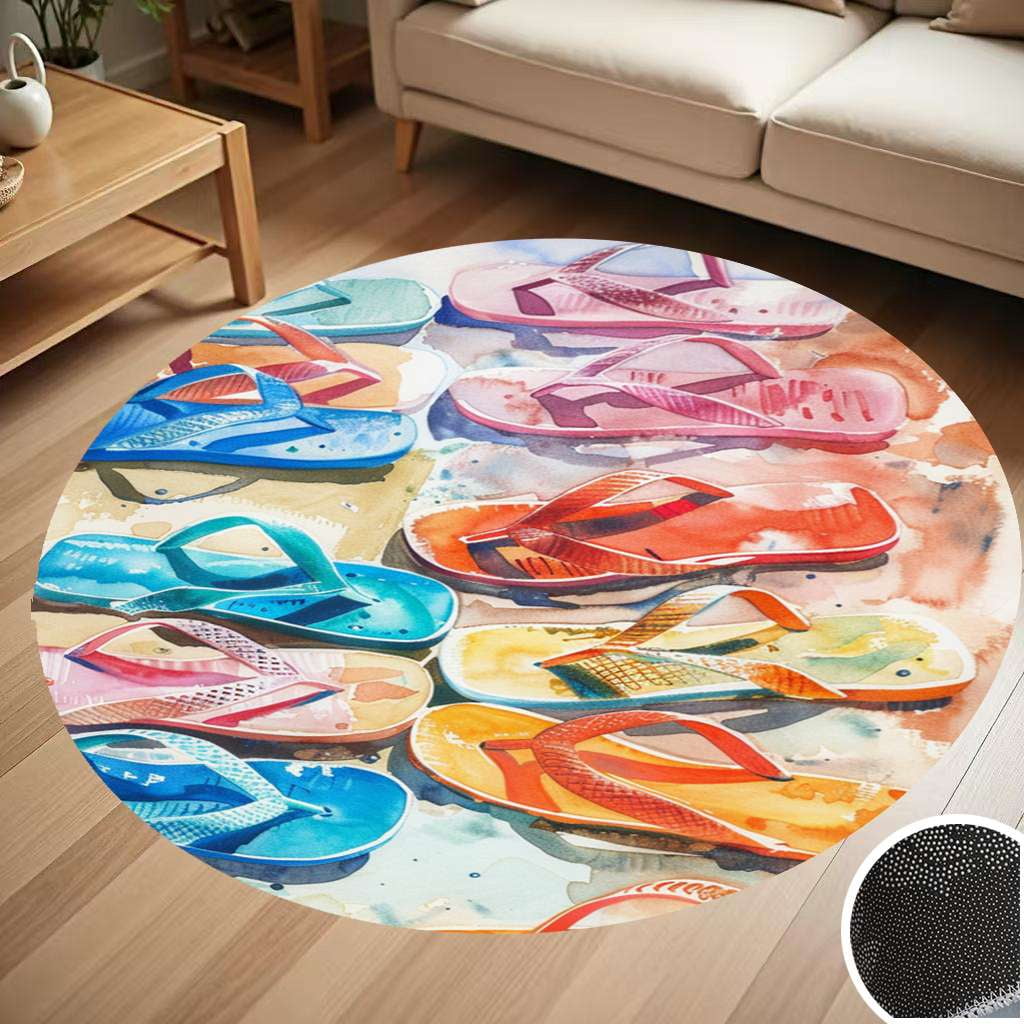Colorful Flip Flops On Beach Round Carpet Living Room Bedroom Home ...