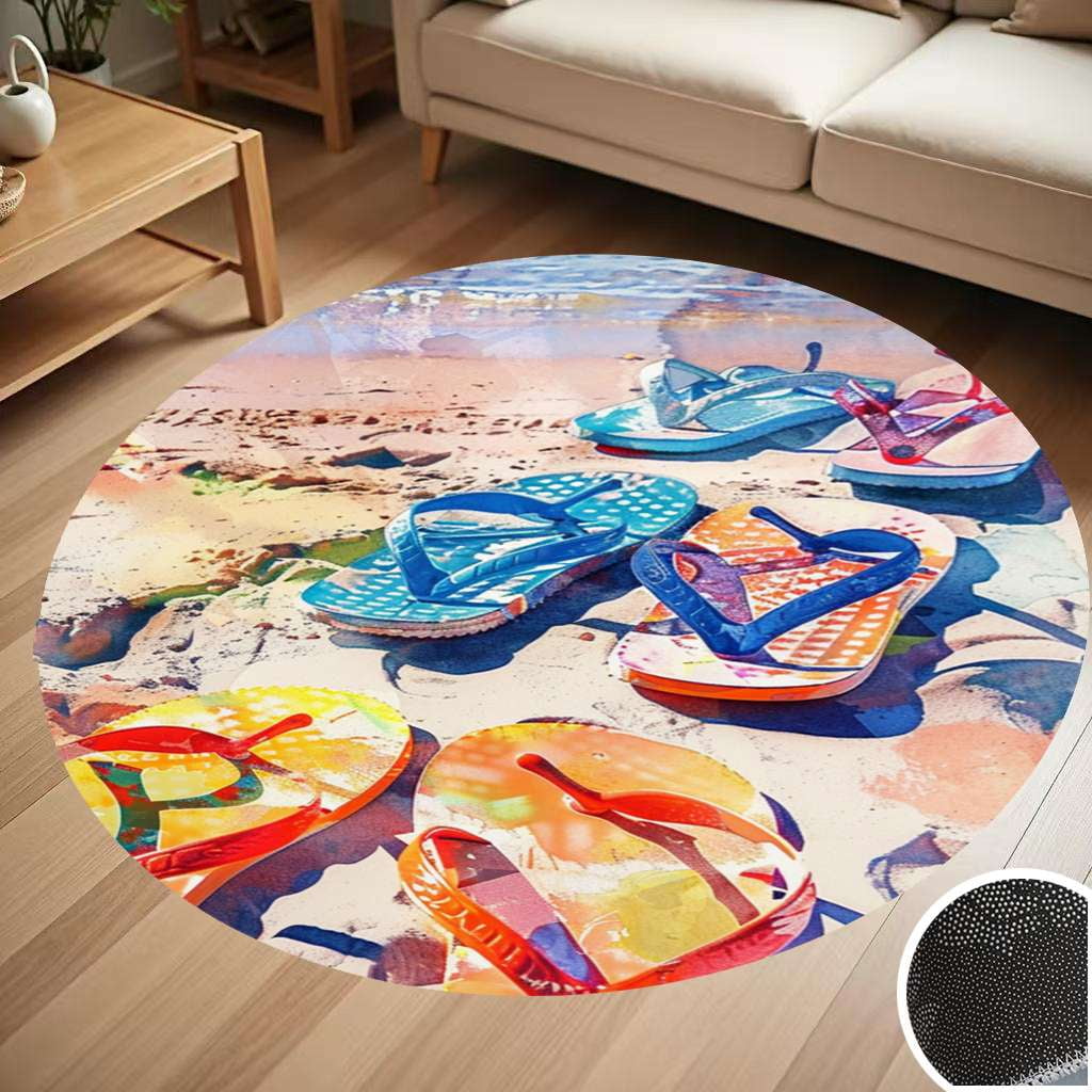 Colorful Flip Flops On Beach Round Carpet Living Room Bedroom Home ...