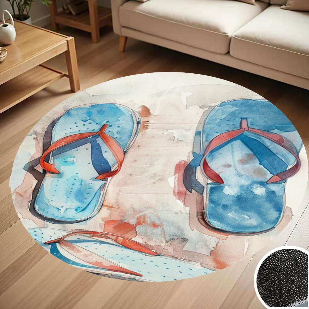 Colorful Flip Flops On Beach Round Carpet Living Room Bedroom Home ...