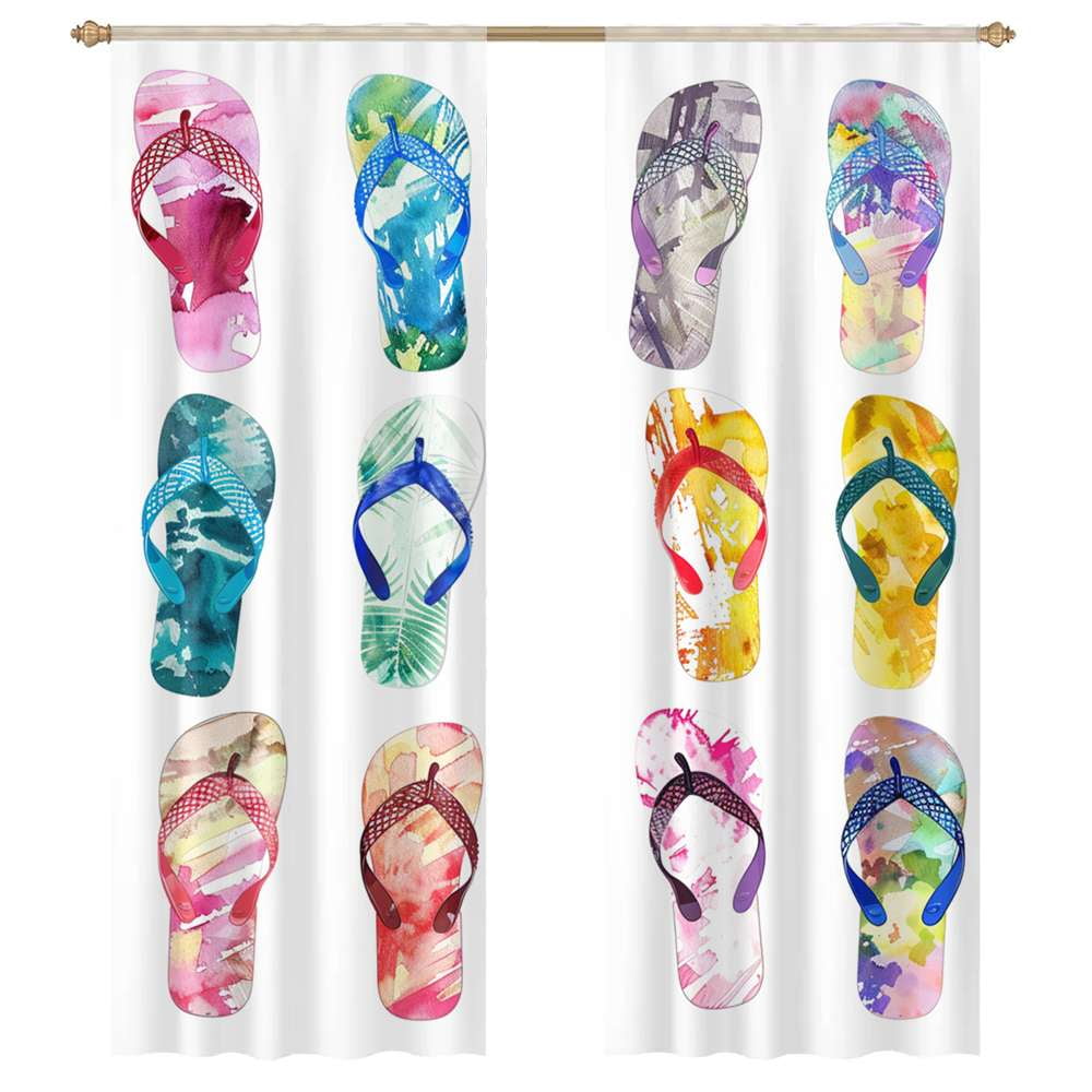Colorful Flip Flops On Beach Sheer Window Curtains for Living Room ...