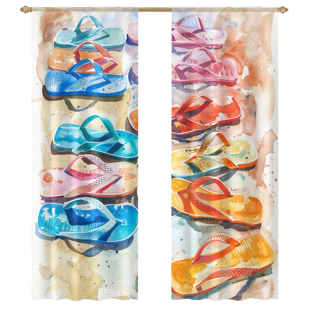 Colorful Flip Flops On Beach Tulle Curtains For Living Room Chiffon ...