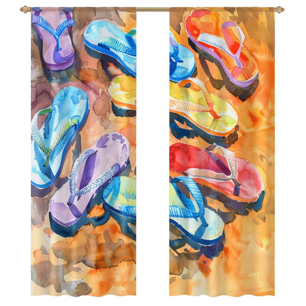 Colorful Flip Flops On Beach Tulle Curtains For Living Room Chiffon ...