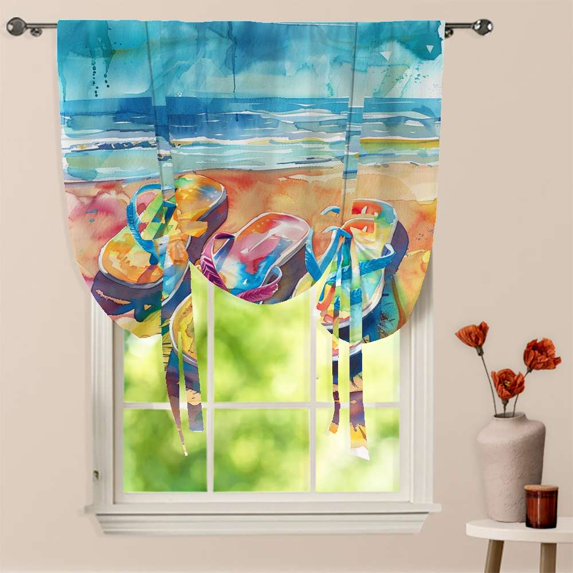 Colorful Flip Flops On Beach Window Curtain for Living Room Roman ...