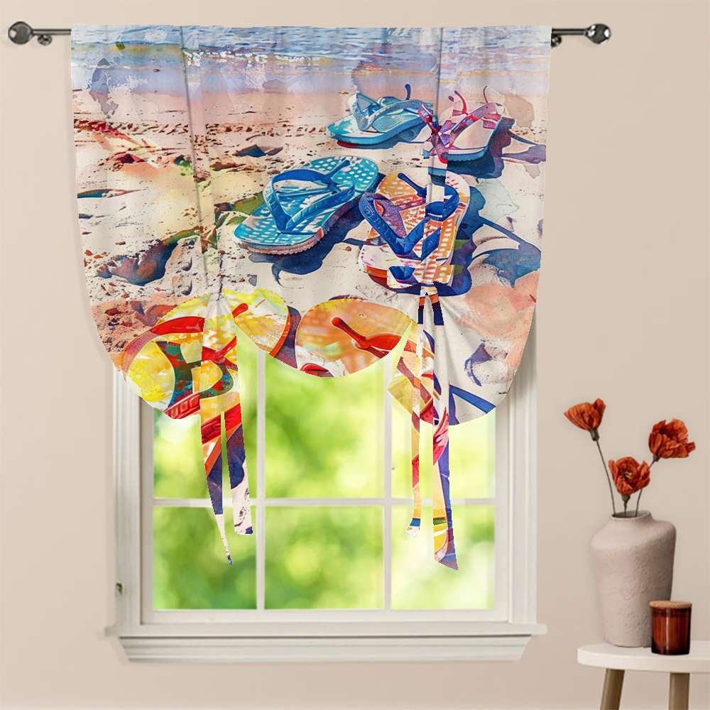 Colorful Flip Flops On Beach Window Curtain for Living Room Roman ...