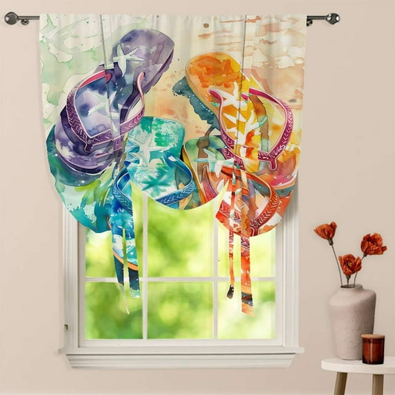 Colorful Flip Flops On Beach Window Curtain for Living Room Roman ...