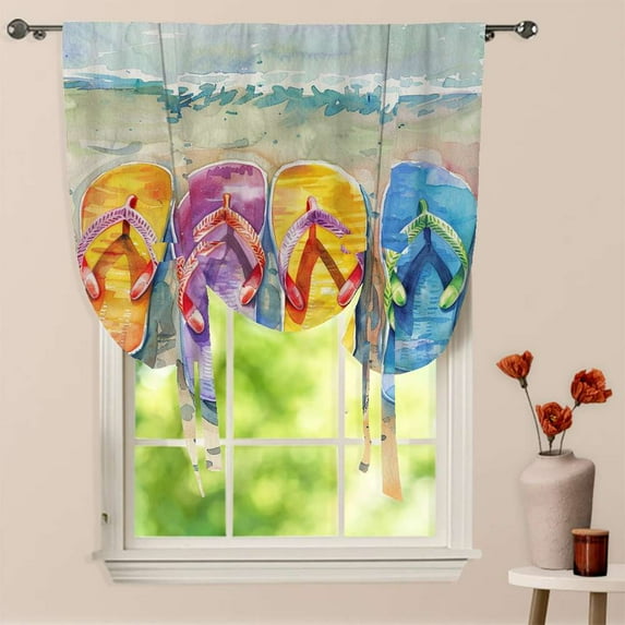 Colorful Flip Flops On Beach Window Curtain for Living Room Roman ...