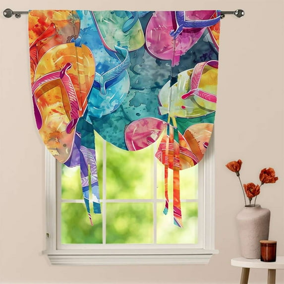 Colorful Flip Flops On Beach Window Curtain for Living Room Roman ...