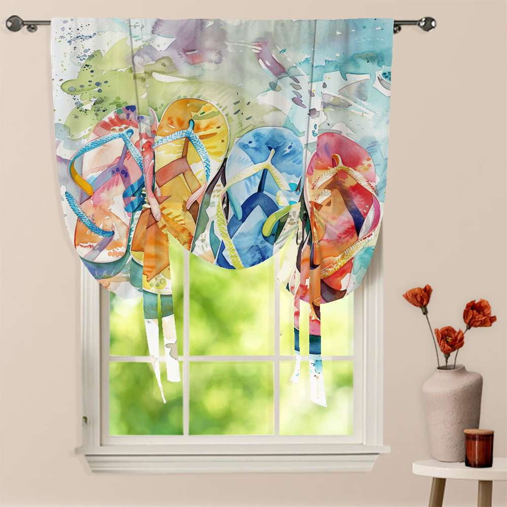 Colorful Flip Flops On Beach Window Curtain for Living Room Roman ...