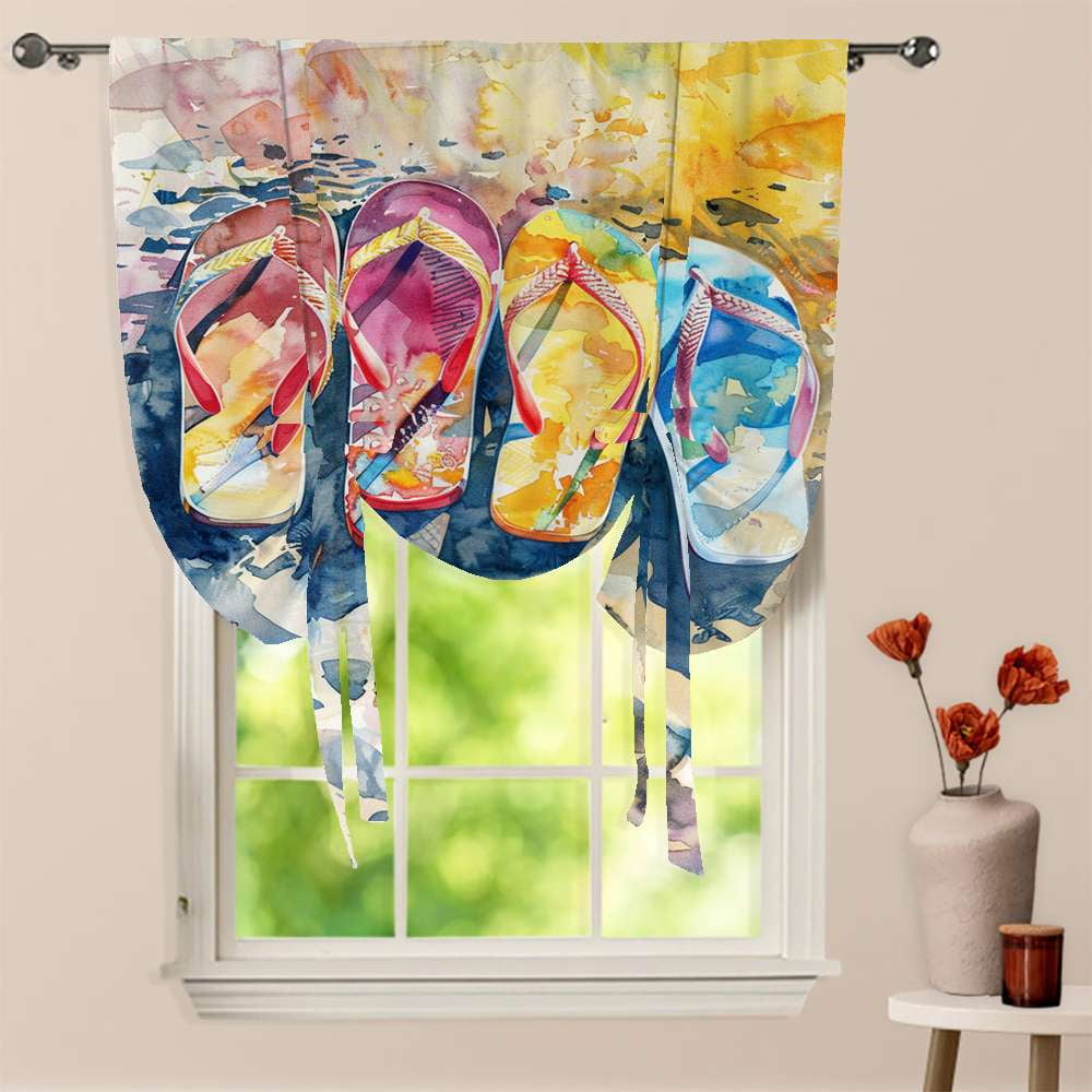Colorful Flip Flops On Beach Window Curtain for Living Room Roman ...