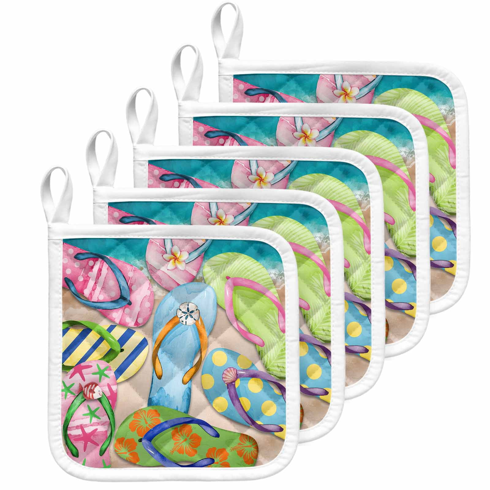 Colorful Flip Flops Pot Holders for Kitchen Heatproof Potholder, 5 Pack ...