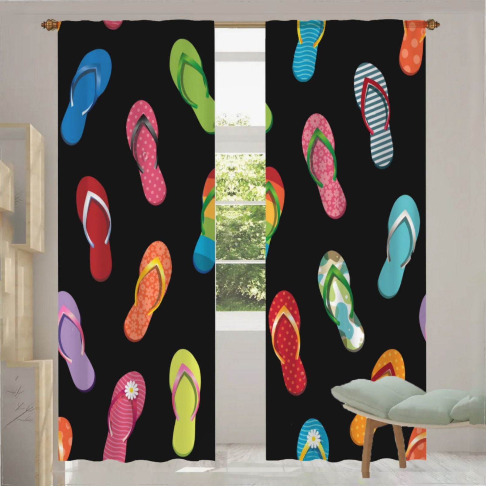 Colorful Flip Flops Sheer Window Curtains for Living Room Kitchen ...
