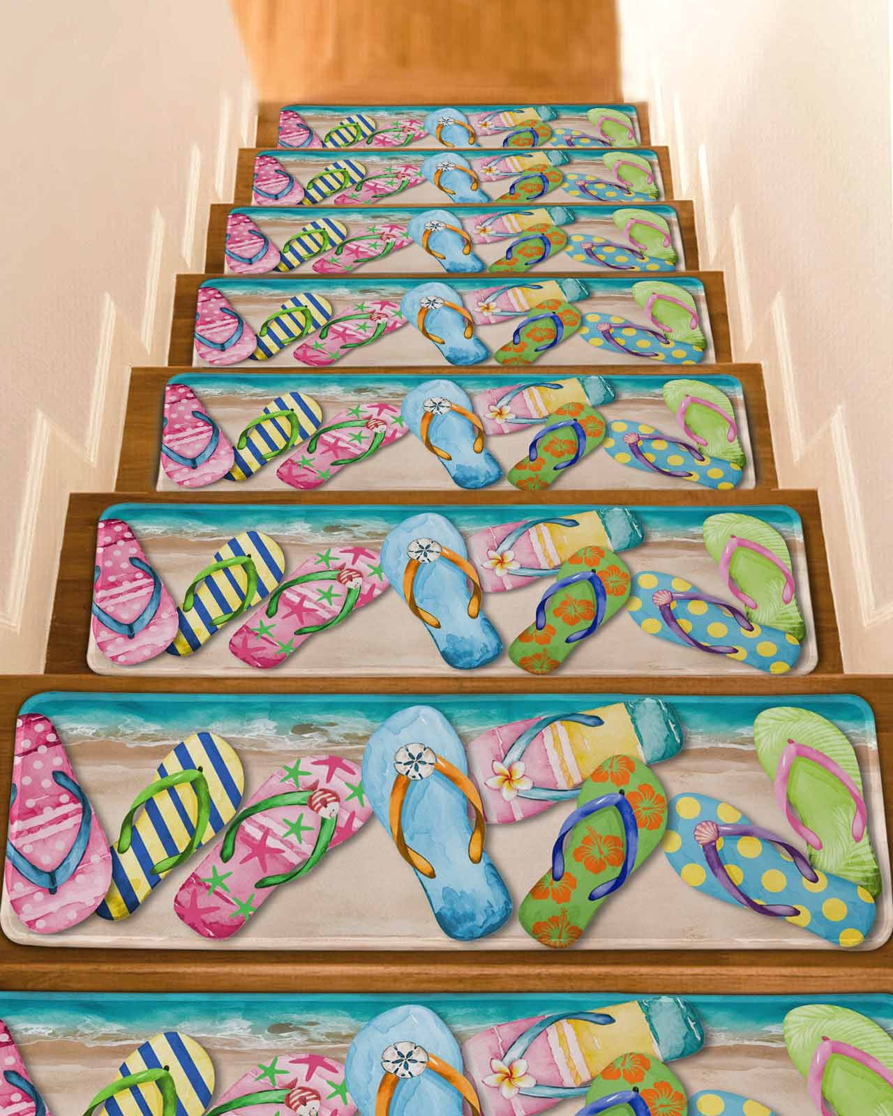 Colorful Flip Flops Stair Treads for Wooden Steps Indoor Runner Rug ...