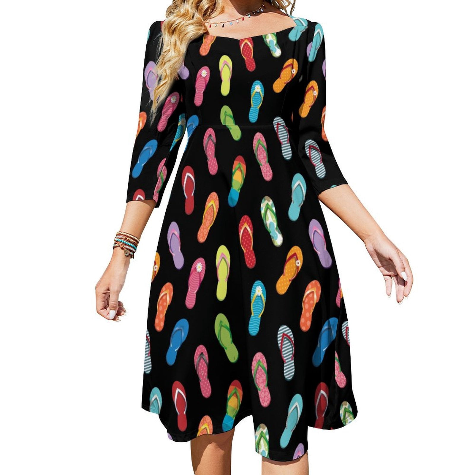 Colorful Flip Flops Sweetheart Knot Flared Dress Fashion Design Large ...