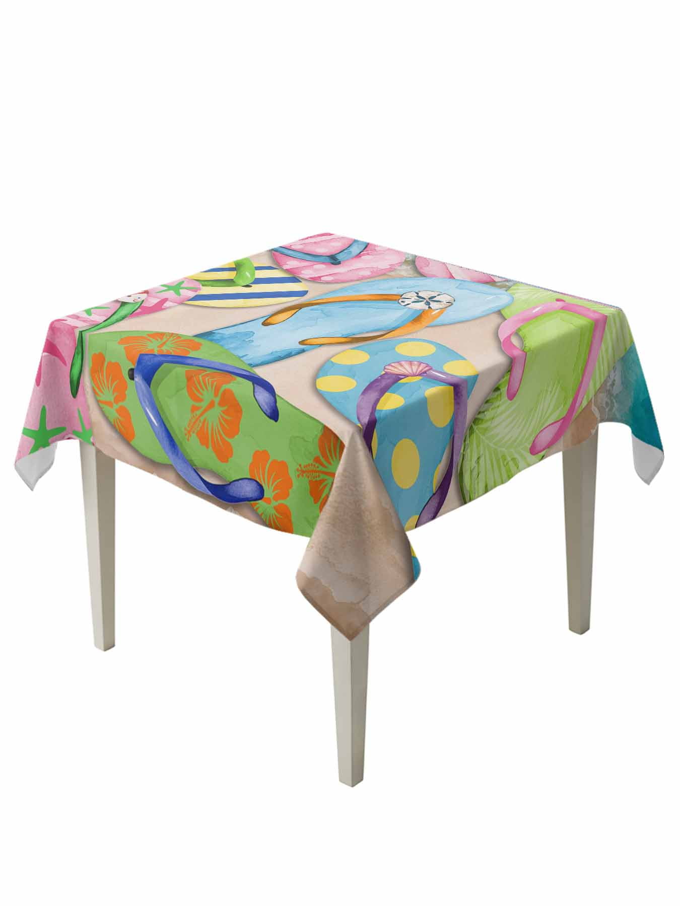 Colorful Flip Flops Table Cloth, Summer Blue Beach Ocean Waterproof ...