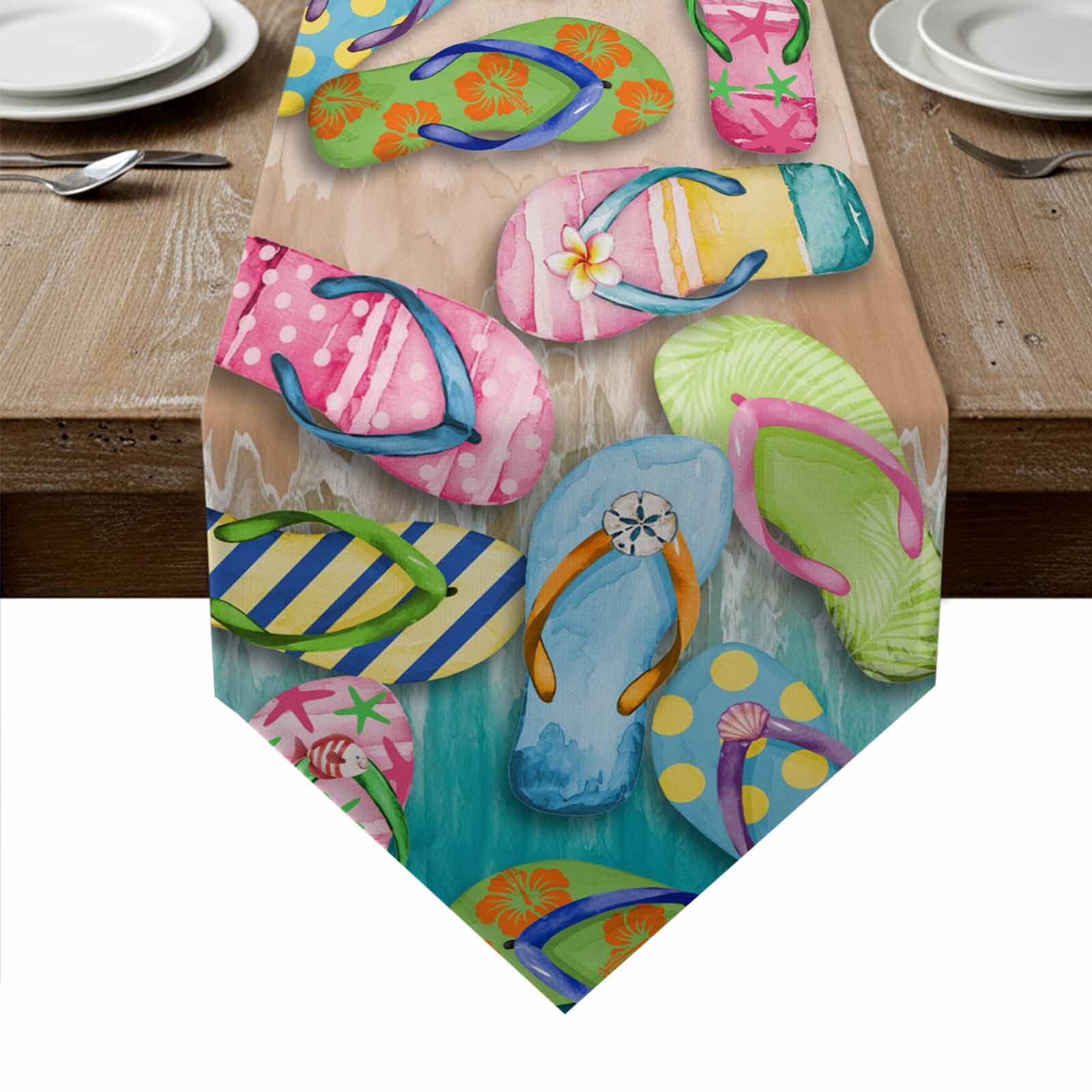 Colorful Flip Flops Table Runner Linen Burlap Table Runner 72 Inches ...