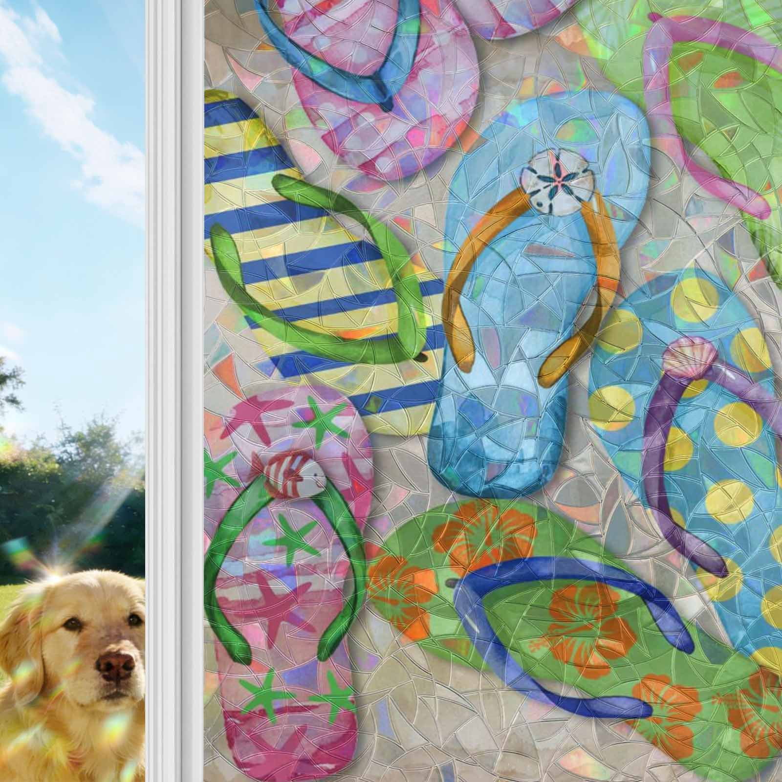 Colorful Flip Flops Window Privacy Film Stain Glass,Reusable Decorative ...