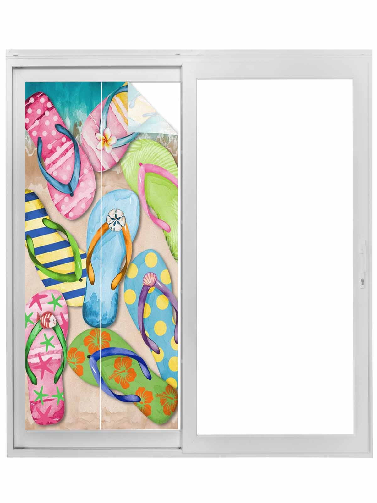 Colorful Flip Flops Window Privacy Film, Summer Blue Beach Ocean Static ...
