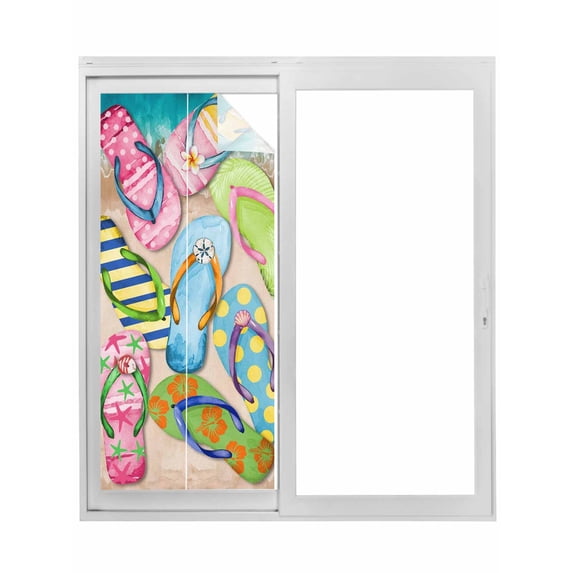 Colorful Flip Flops Window Privacy Film, Summer Blue Beach Ocean Static ...
