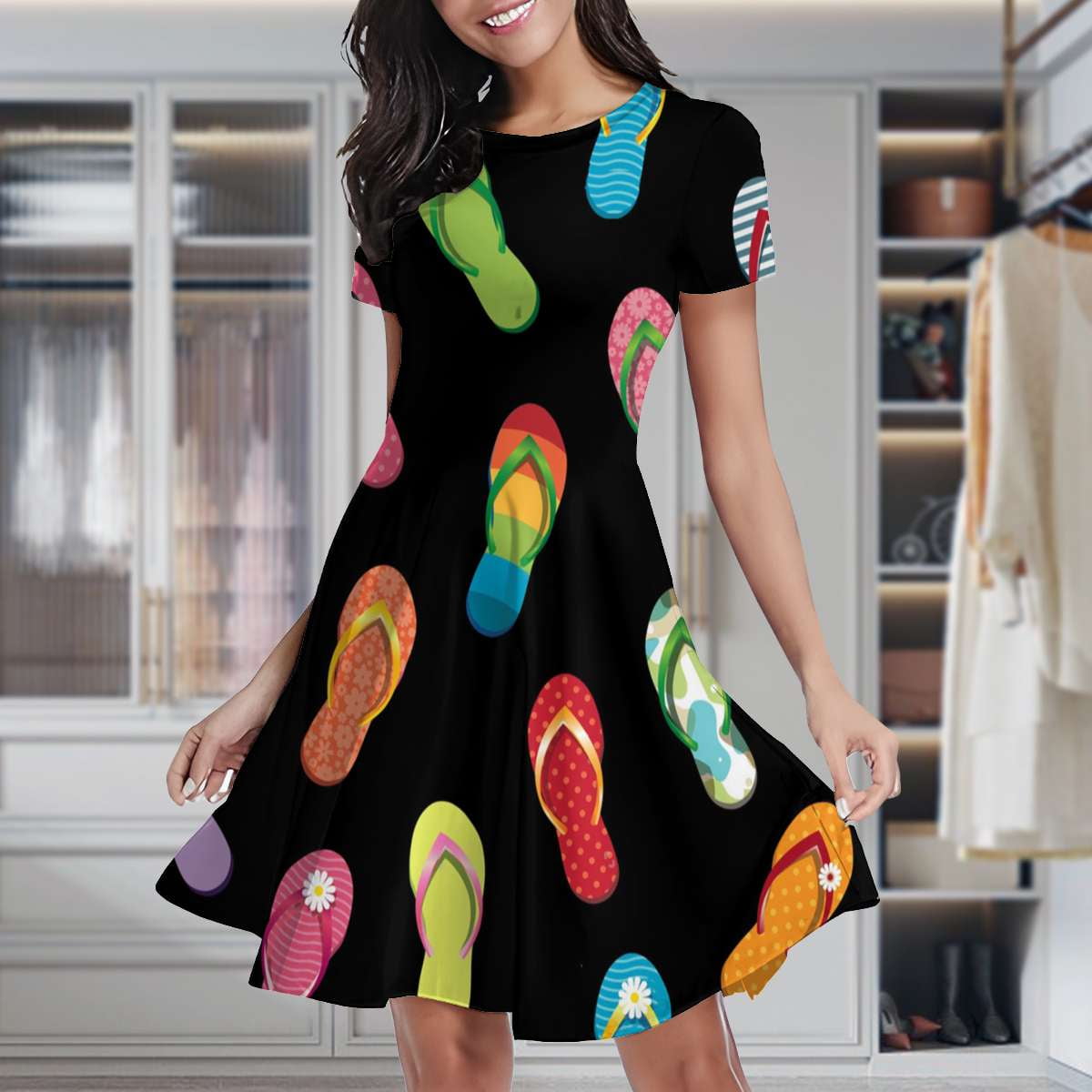 Colorful Flip Flops Women's Classic Swing Skater Dress Casual Work ...