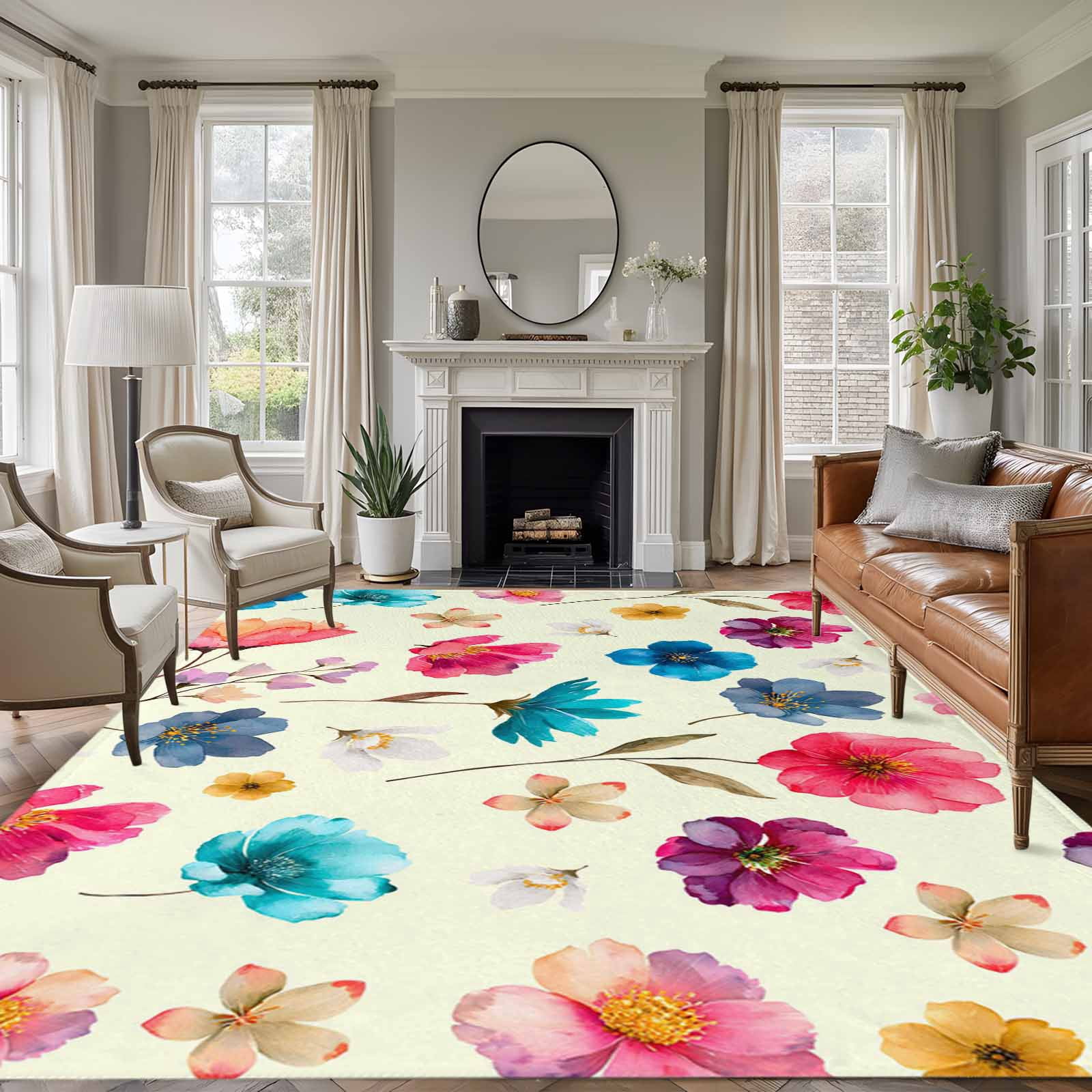 Colorful Floral 8x10 Area Rugs for Living Room, Red Pink Blue Pueple ...
