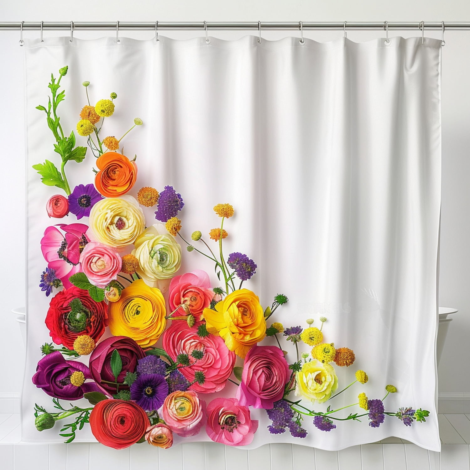 Colorful Floral Arrow Design Shower Curtain - Vibrant Blooms on White ...