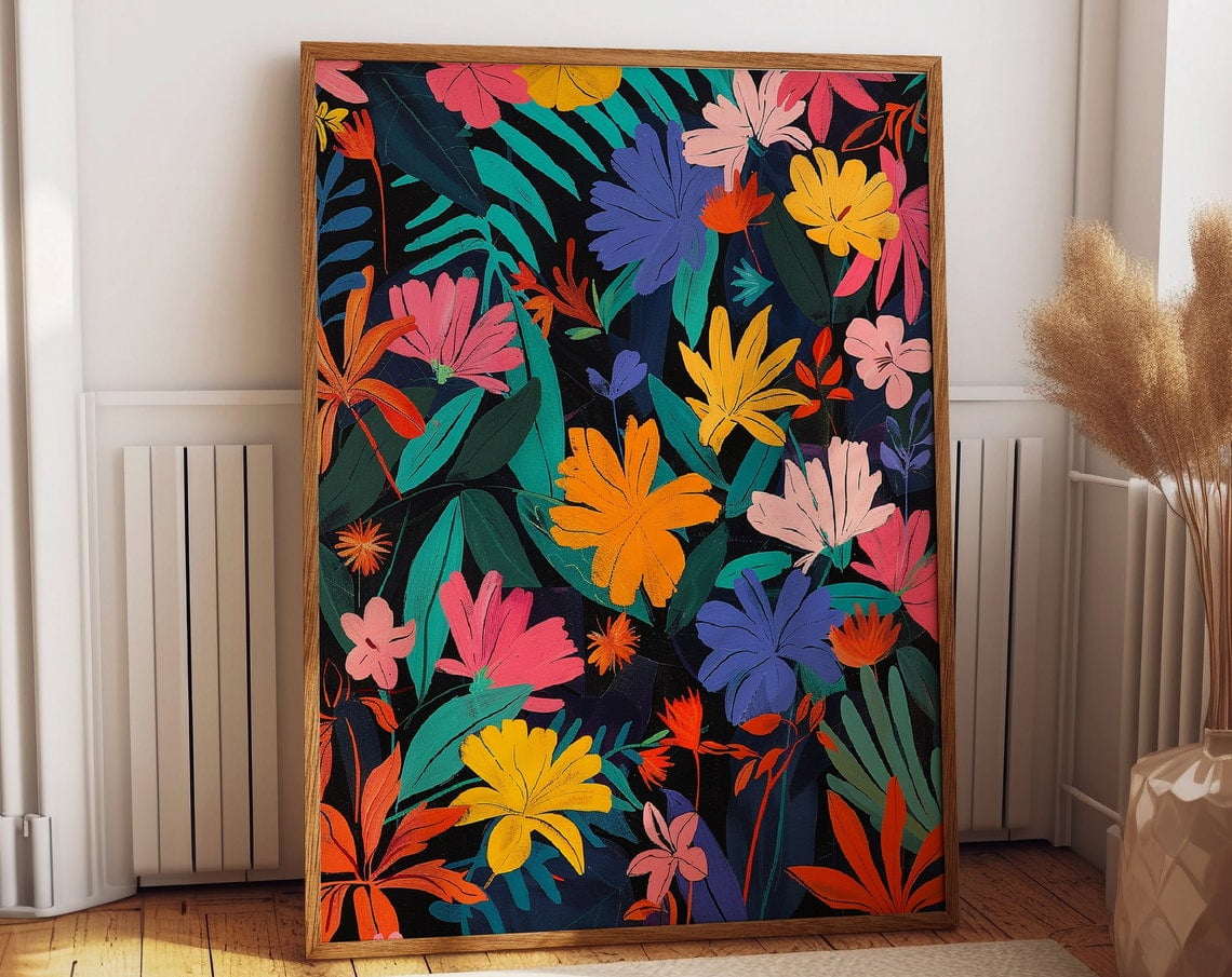 Colorful Floral Art Poster - Matisse-Inspired Bold Color Flowers Wall ...