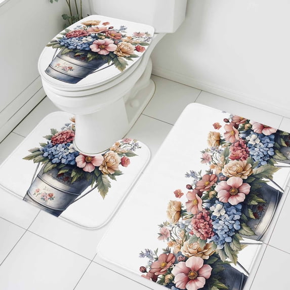 Colorful Floral Bathroom Rugs Set Spring Retro Red Blue Flower ...