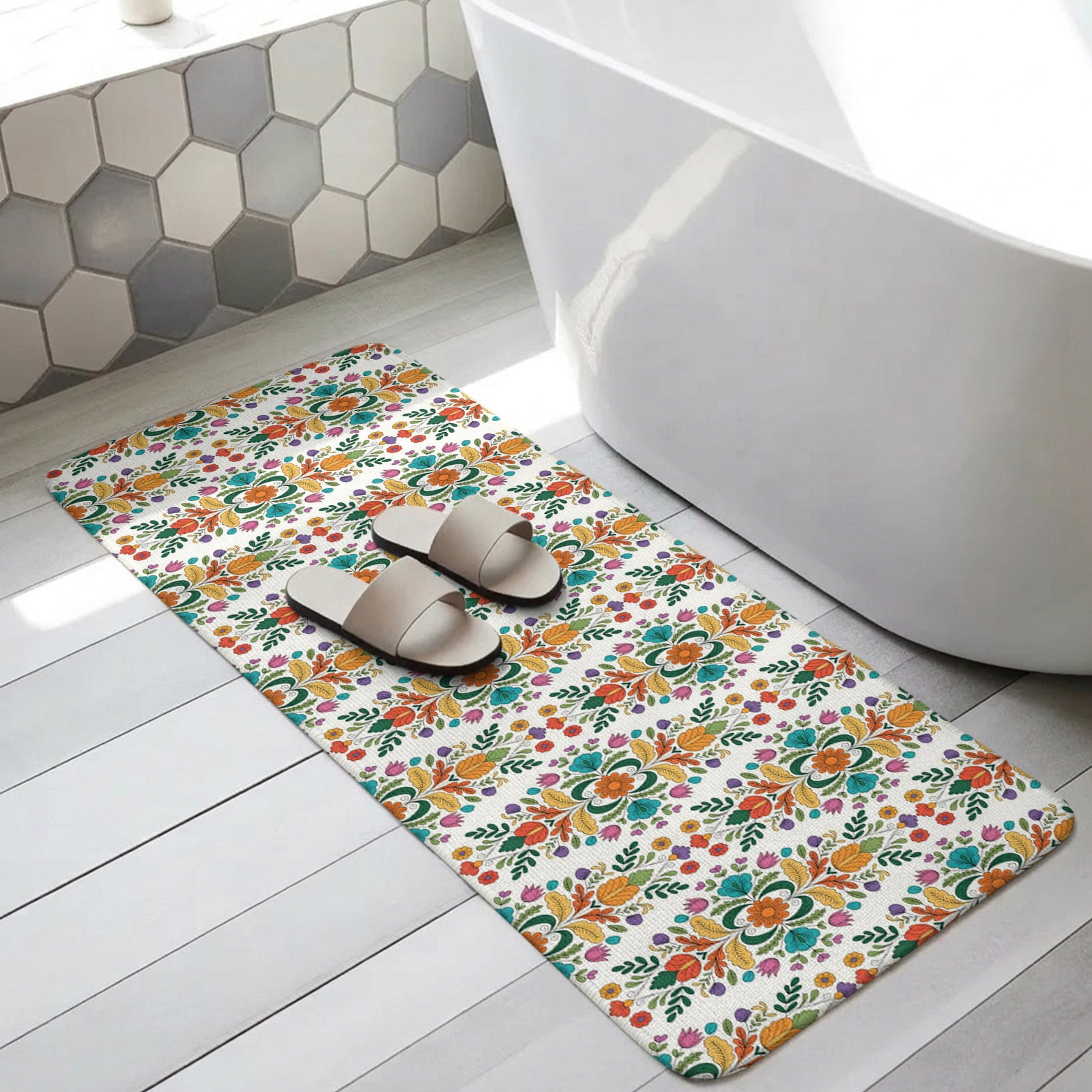 Colorful Floral Bathroom Runner Rugs Non Slip Washable Absorbent Narrow ...