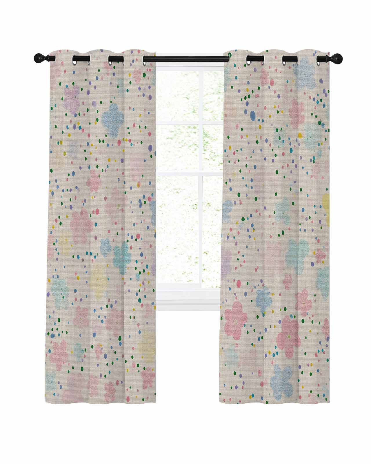 Colorful Floral Blackout Curtains 45 Inch Length Spring Pink Blue ...