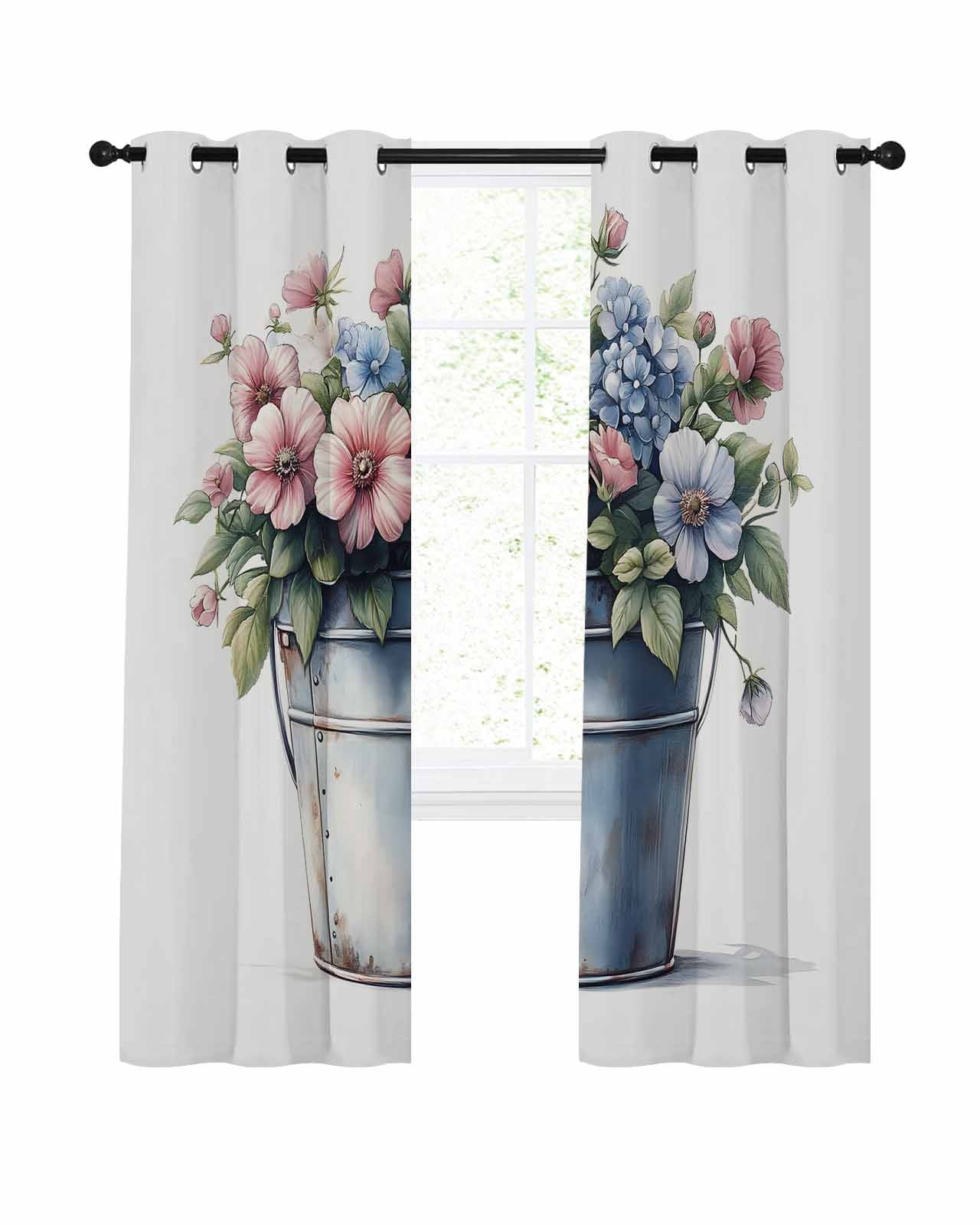 Colorful Floral Blackout Curtains 72 Inch Length Spring Retro Flower ...