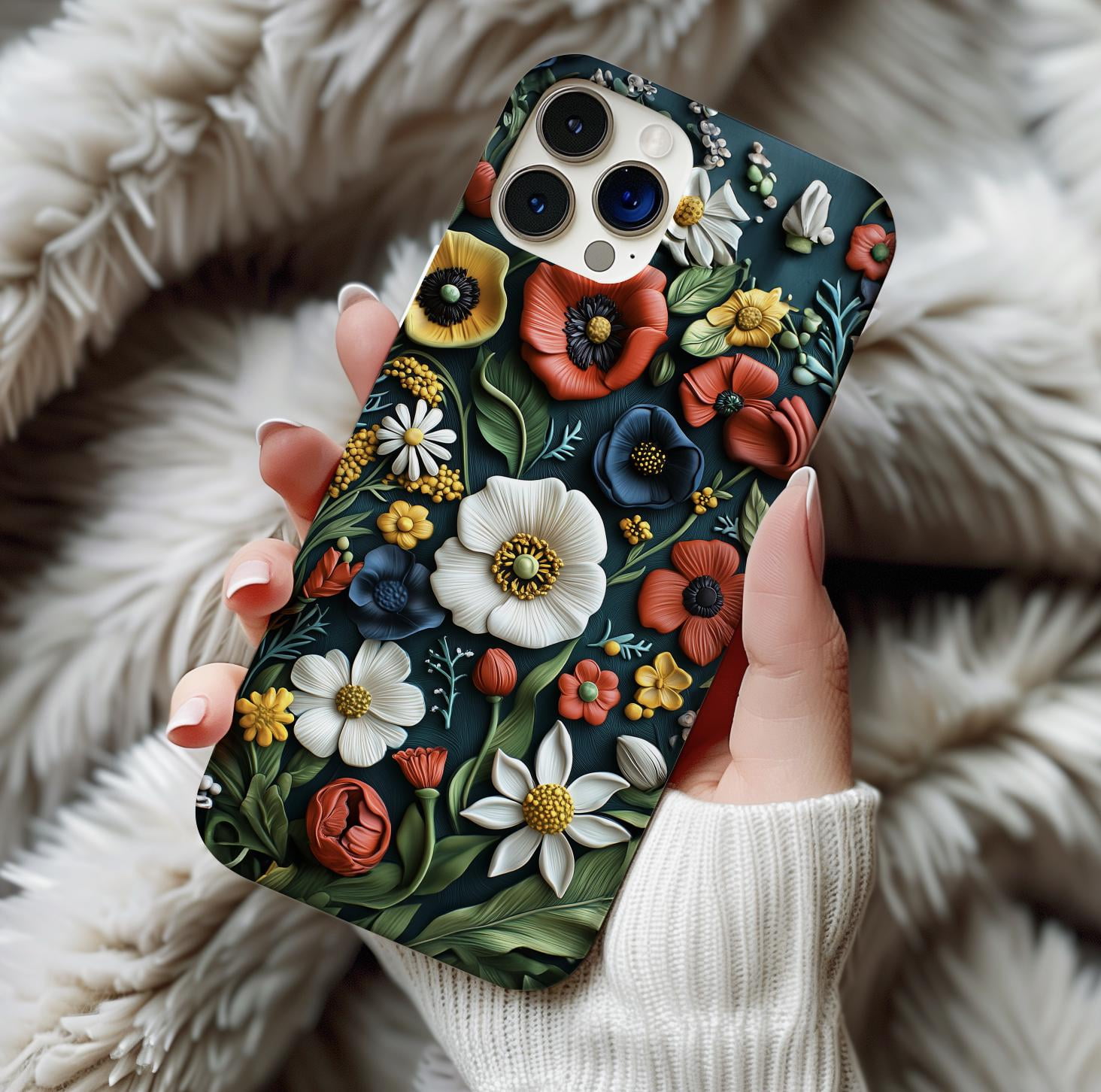 Colorful Floral Bloom 3D Embossed Phone Case iPhone 17 11 12 13 14 15 ...