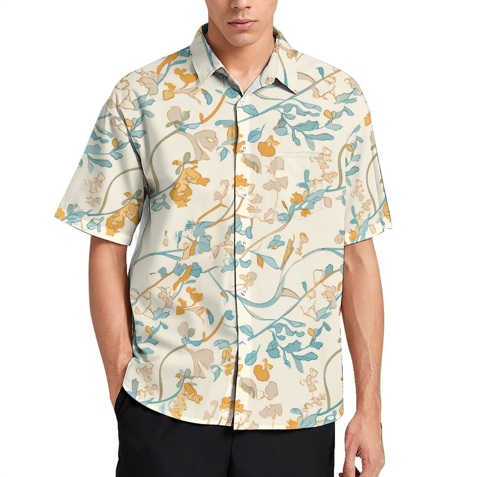 Colorful Floral Bohemia Men's Shirts Short Sleeve Casual Shirts Button ...