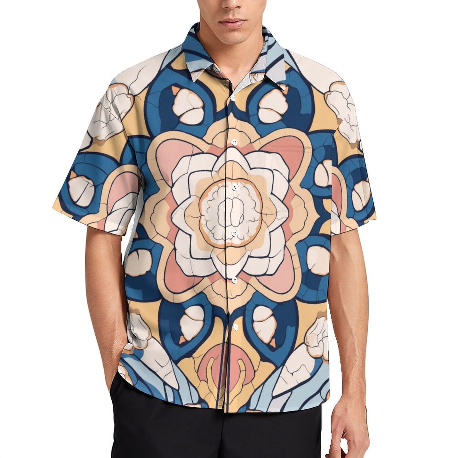 Colorful Floral Bohemia Men's Shirts Short Sleeve Casual Shirts Button ...