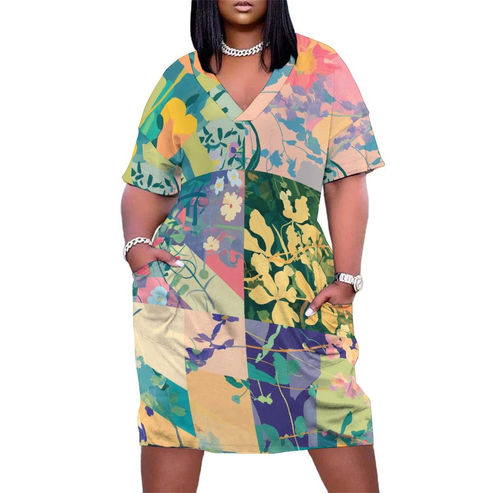 Colorful Floral Bohemia Summer Sundress for Curve Women Casual Pattern ...
