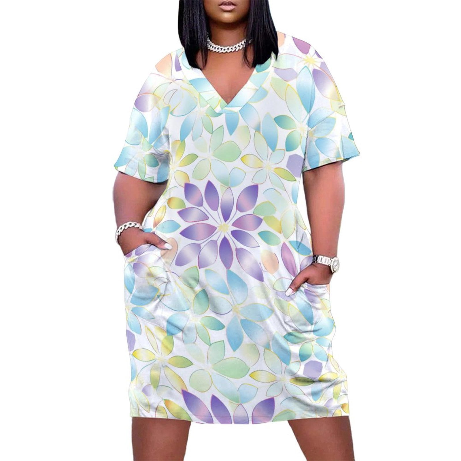 Colorful Floral Bohemia Summer Sundress for Curve Women Casual Pattern ...