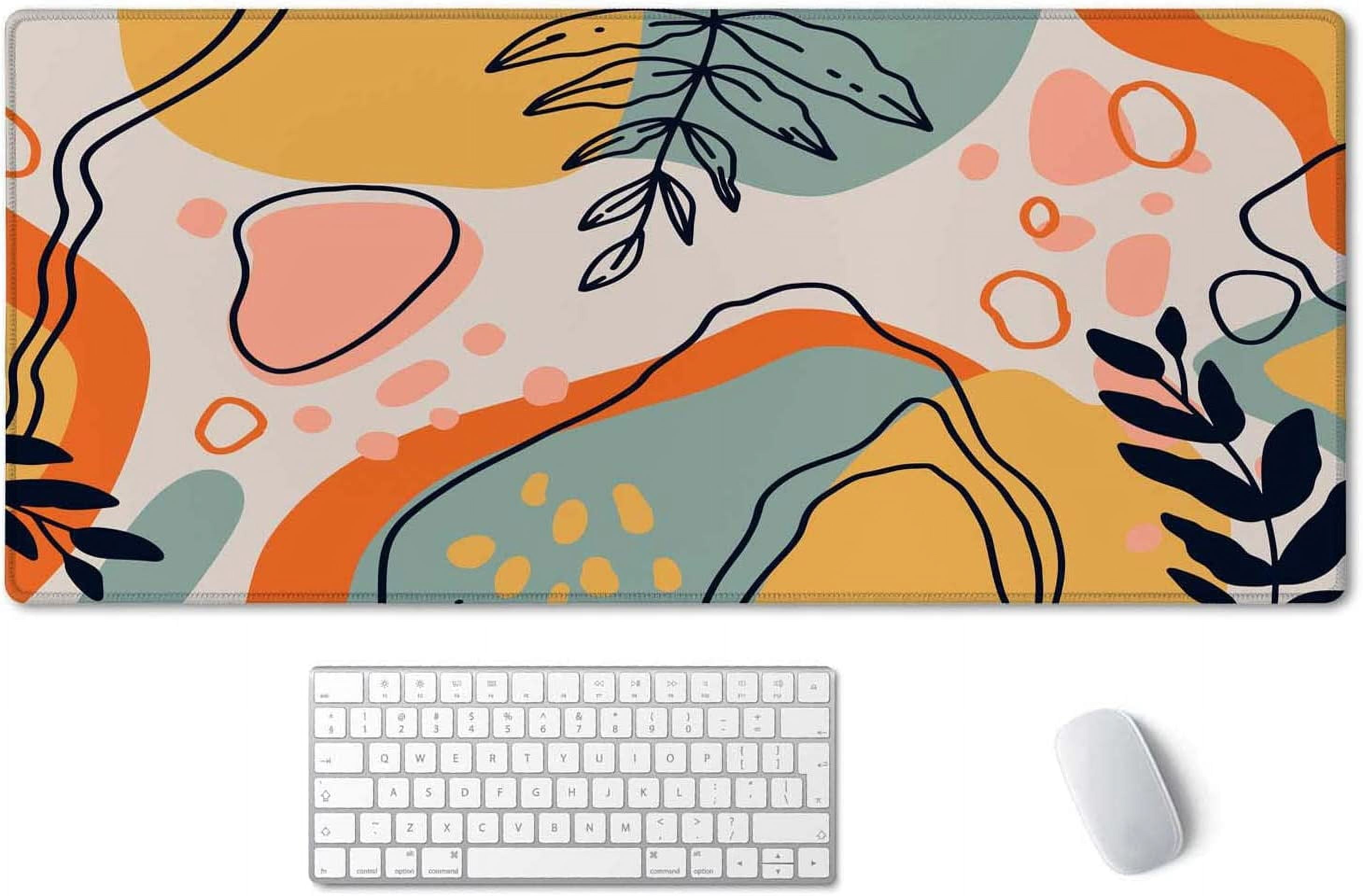 Colorful Floral Boho Desk Mat, Abstract Mouse Pad, Extended, Extra ...