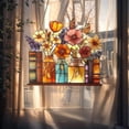 Colorful Floral Bookshelf Acrylic Suncatcher, Faux Stained Glass Window ...