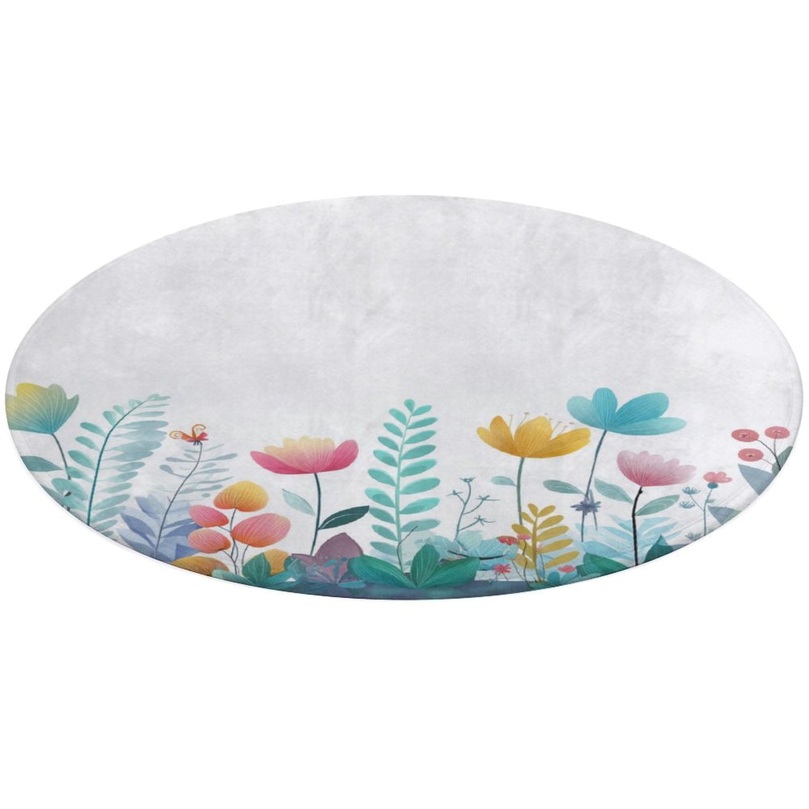 Colorful Floral Border White Background Round Carpet Living Room Carpet ...