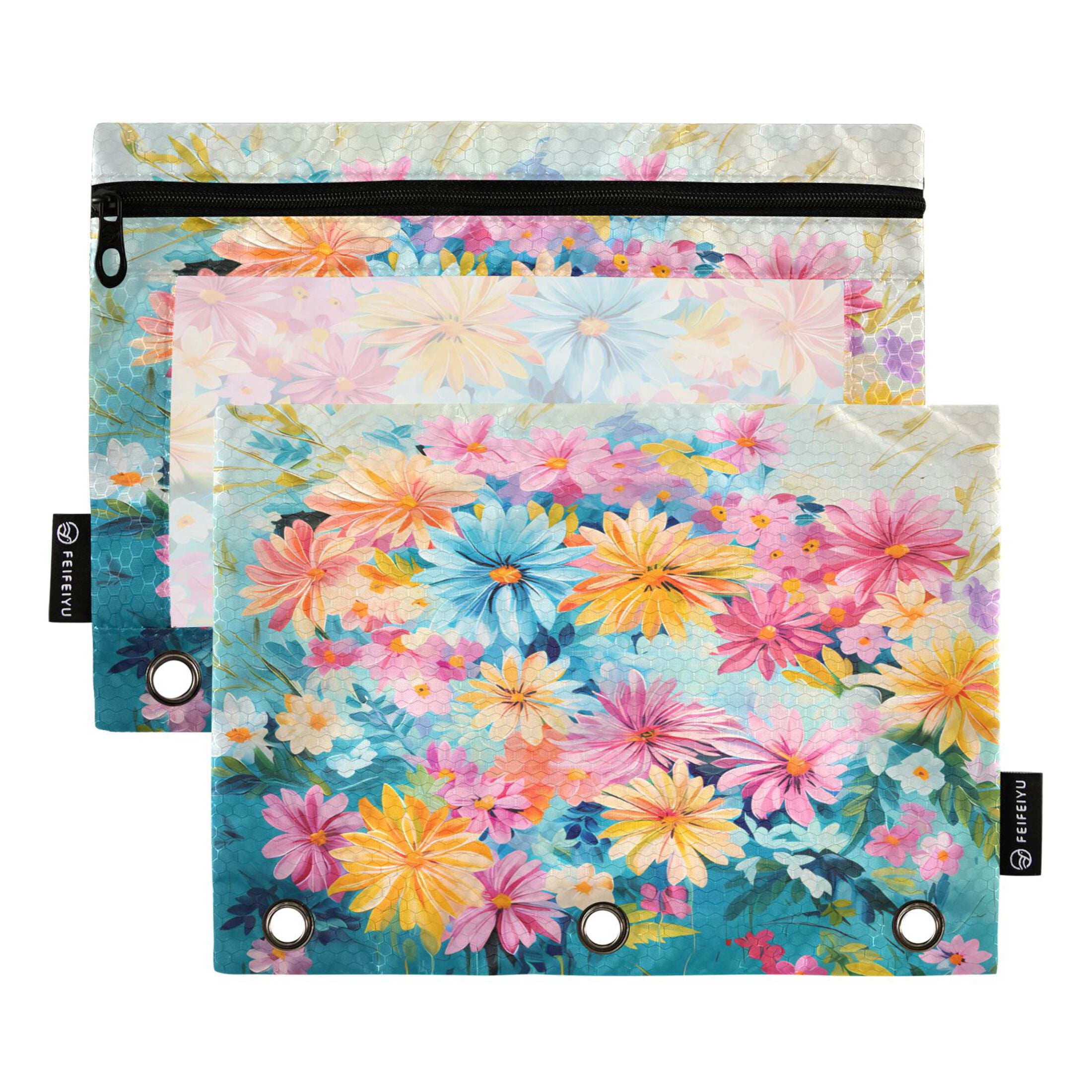 Colorful Floral Bouquet 2 Pack Pencil Pouch for 3 Ring Binder Smooth ...