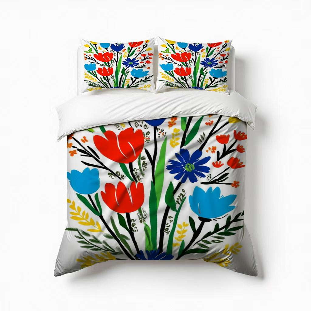 Colorful Floral Bouquet Bright Art Bedding Set 3 Pcs Soft Microfiber ...