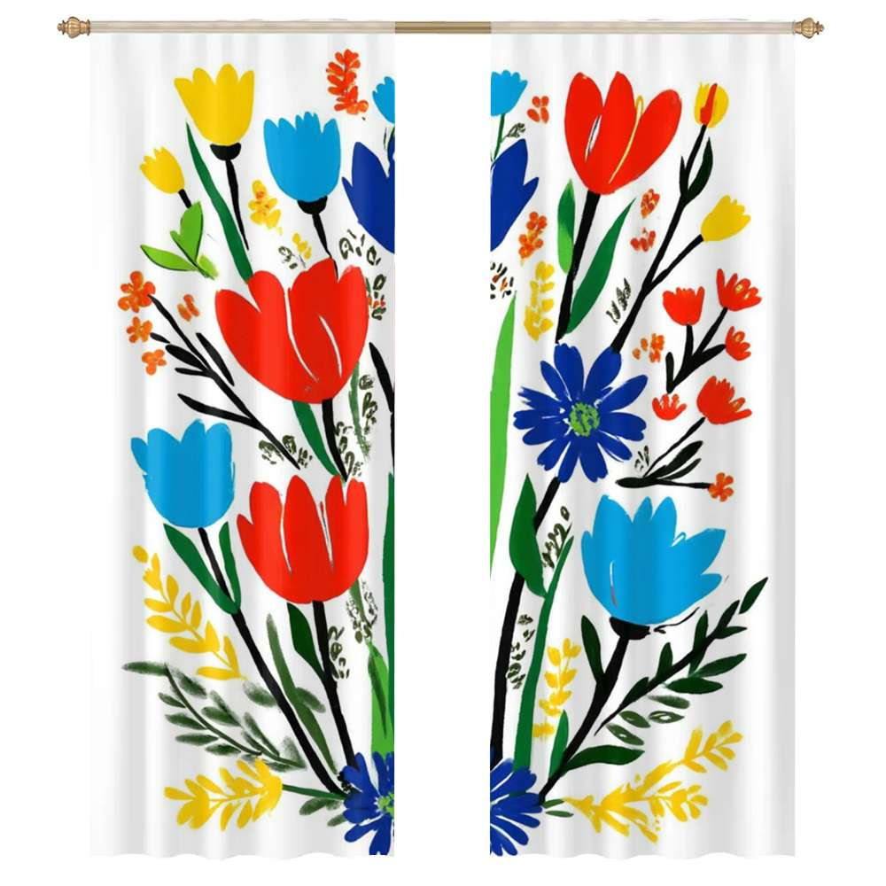 Colorful Floral Bouquet Bright Art Tulle Curtains For Living Room ...