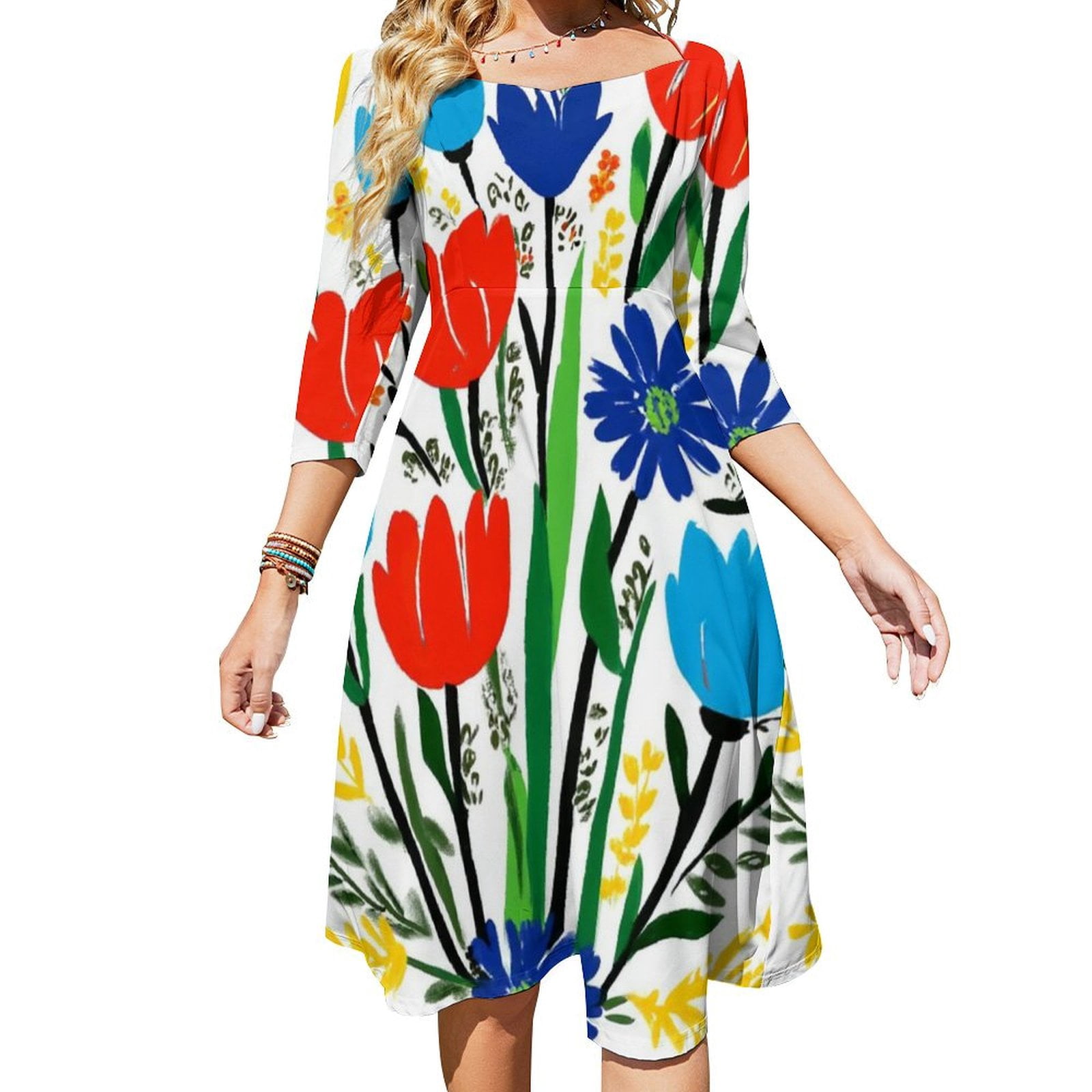 Colorful Floral Bouquet Bright Art Women's Fall Dresses Casual Loose ...