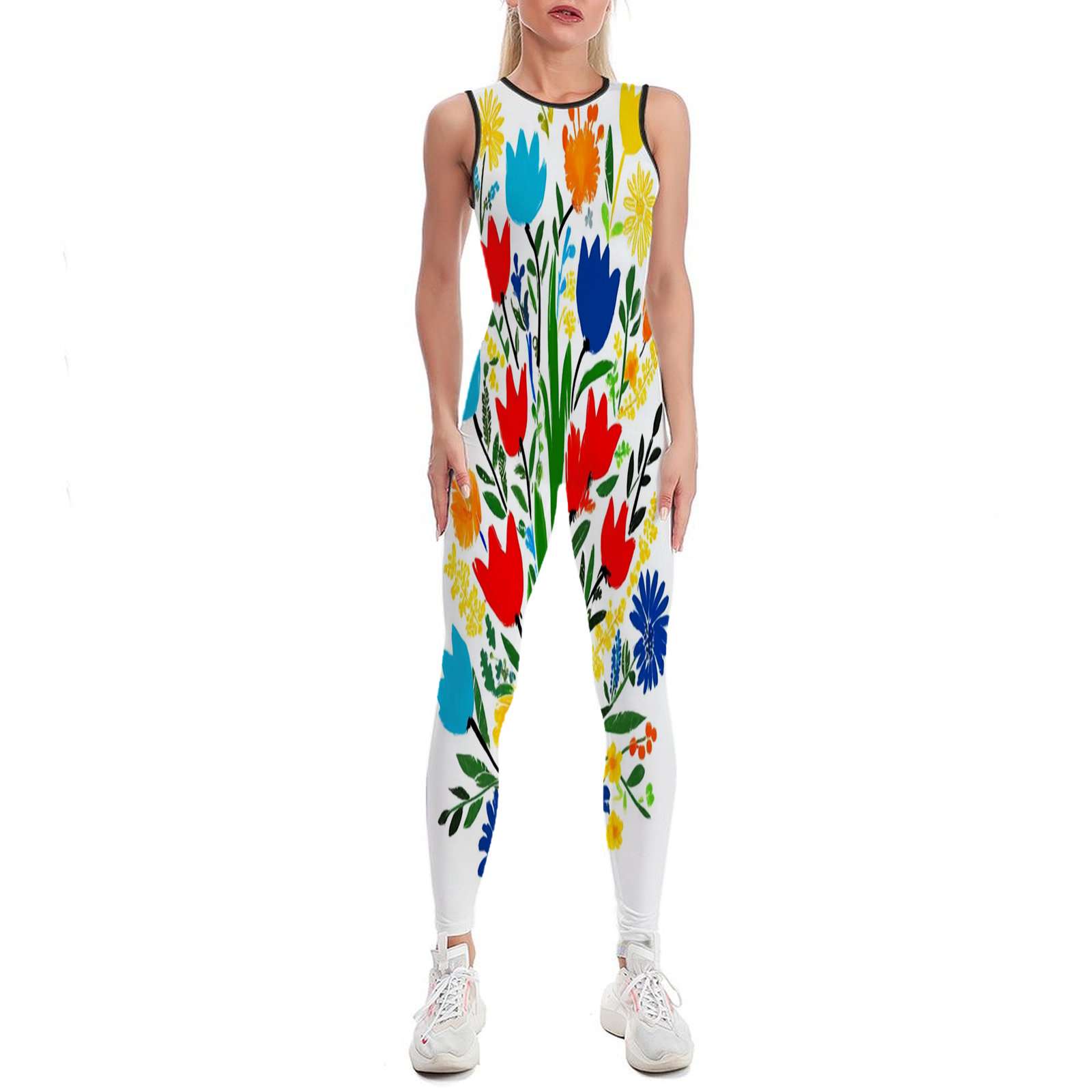 Colorful Floral Bouquet Bright Happy Art Women's One Piece Yoga ...
