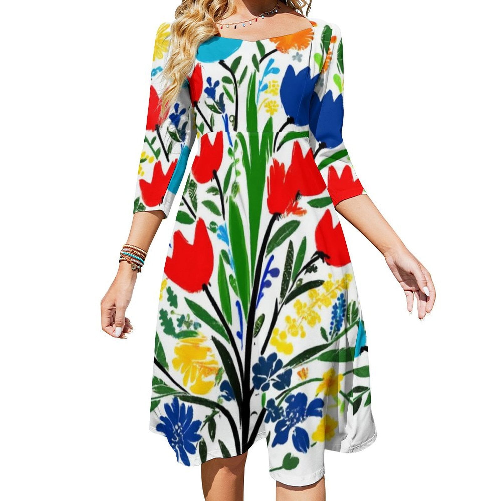 Colorful Floral Bouquet Bright Happy Art Womens Summer Dress Tie Back A ...